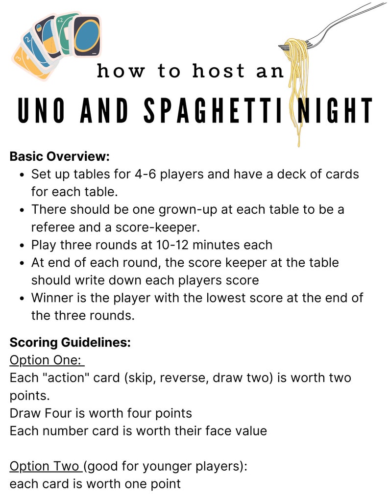 Editable PTA Flyer for Spaghetti and Uno Night With Instructions - Etsy