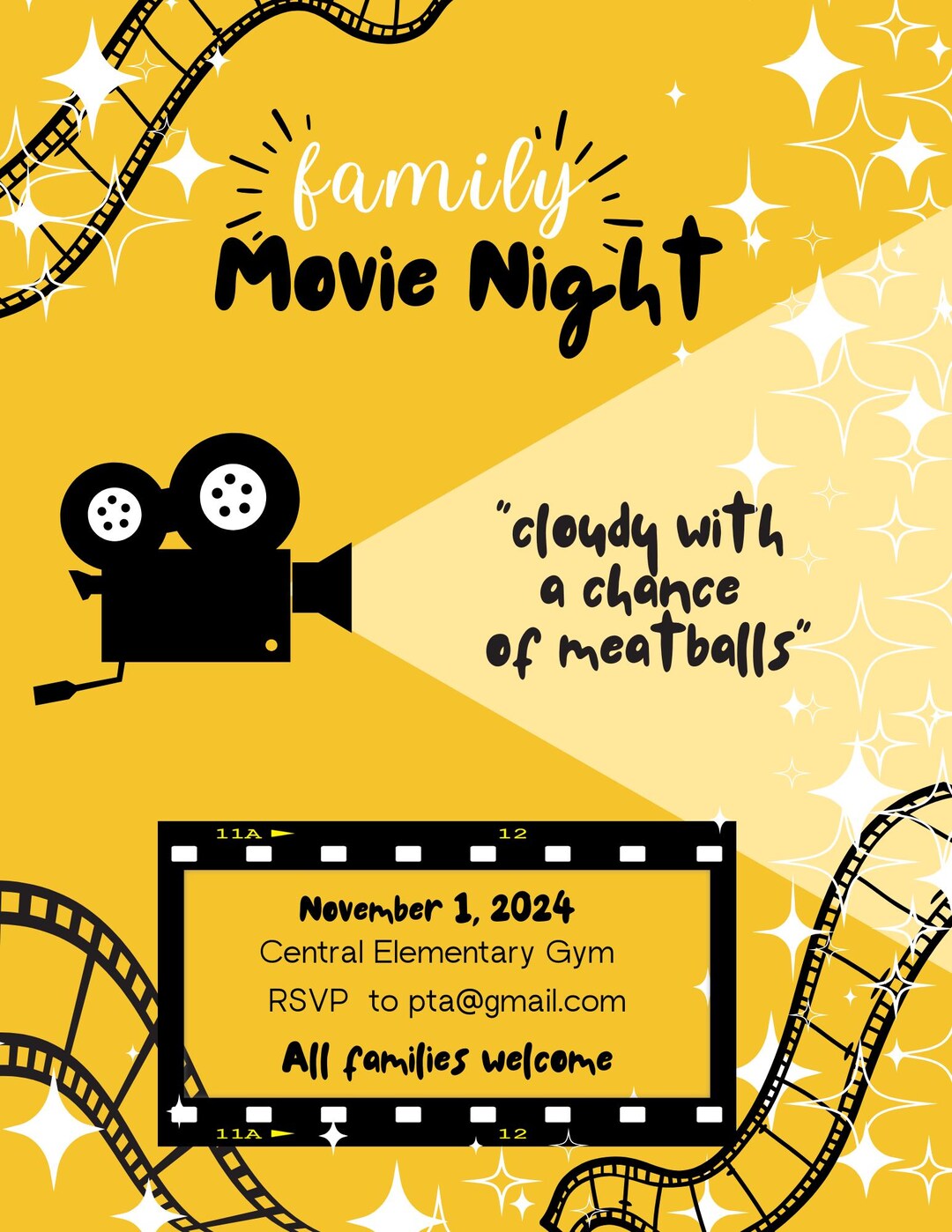 Movie Night, Editable PTA Flyer Template, PTA Flyer, Canva Template for ...
