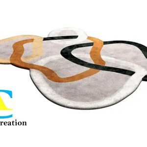 Irregular Shaped Throw Rug Illusion Pattern Hand-tufted 100% Wool ...