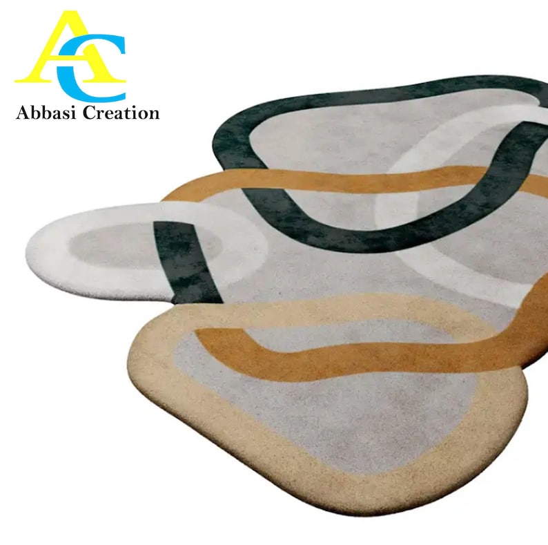 Irregular Shaped Throw Rug Illusion Pattern Hand-tufted 100% Wool ...