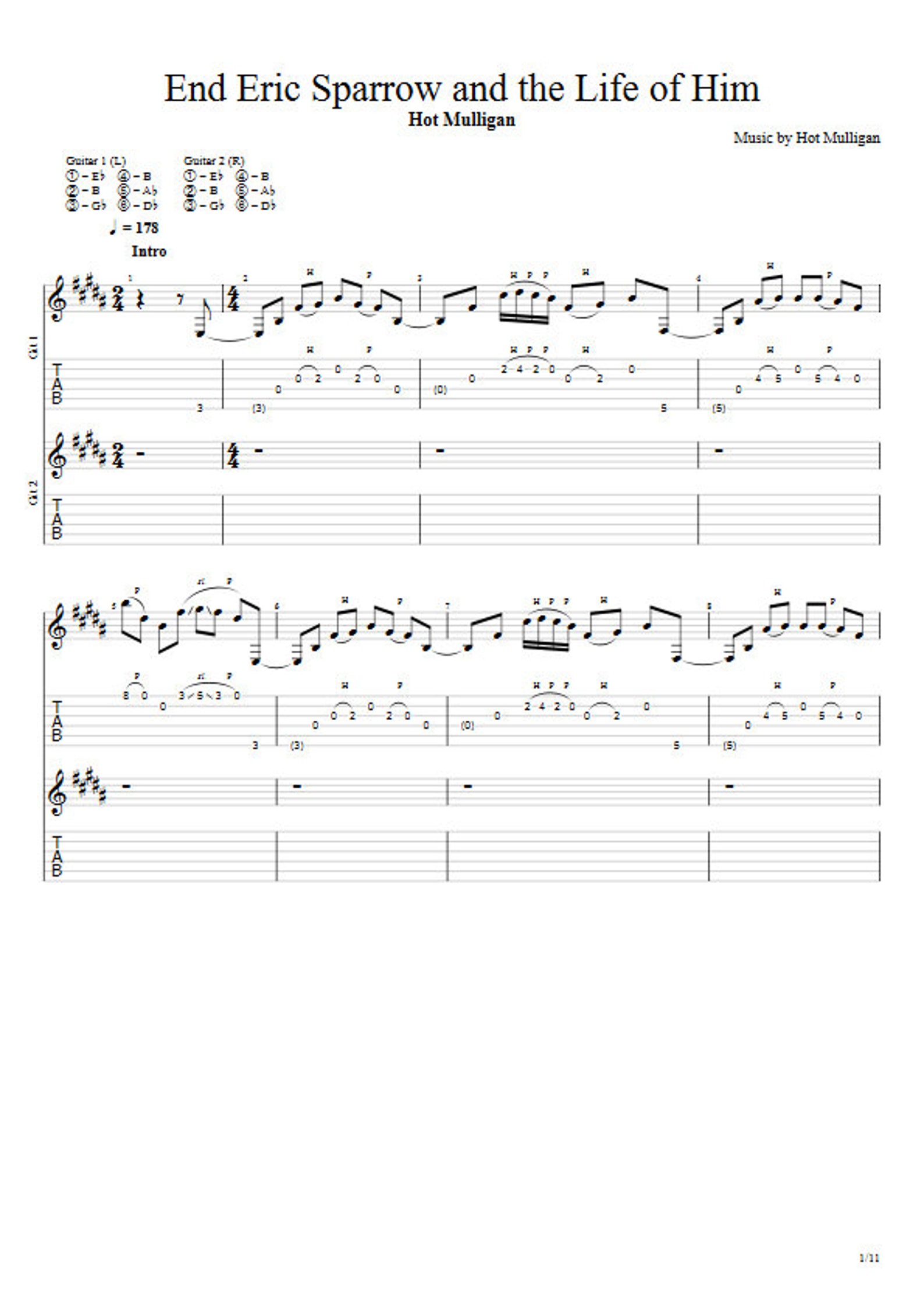 Hot Mulligan - End Eric Sparrow and the Life of Him - Guitar Tab - Etsy