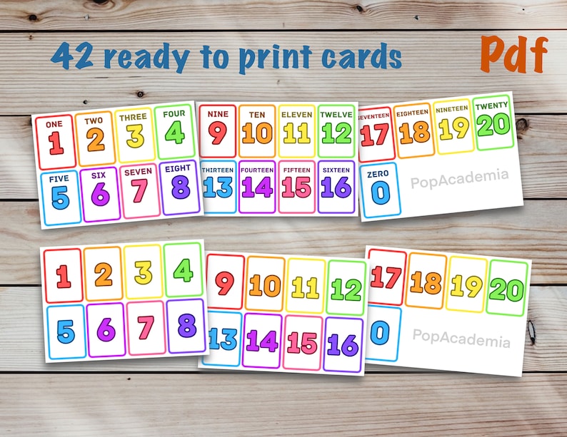 Numbers Flash Cards, 21 Numbers, Digital Downloads, Numbers Study Cards ...