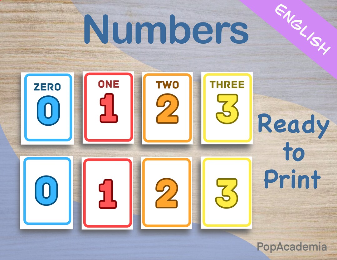 Numbers Flash Cards, 21 Numbers, Digital Downloads, Numbers Study Cards ...