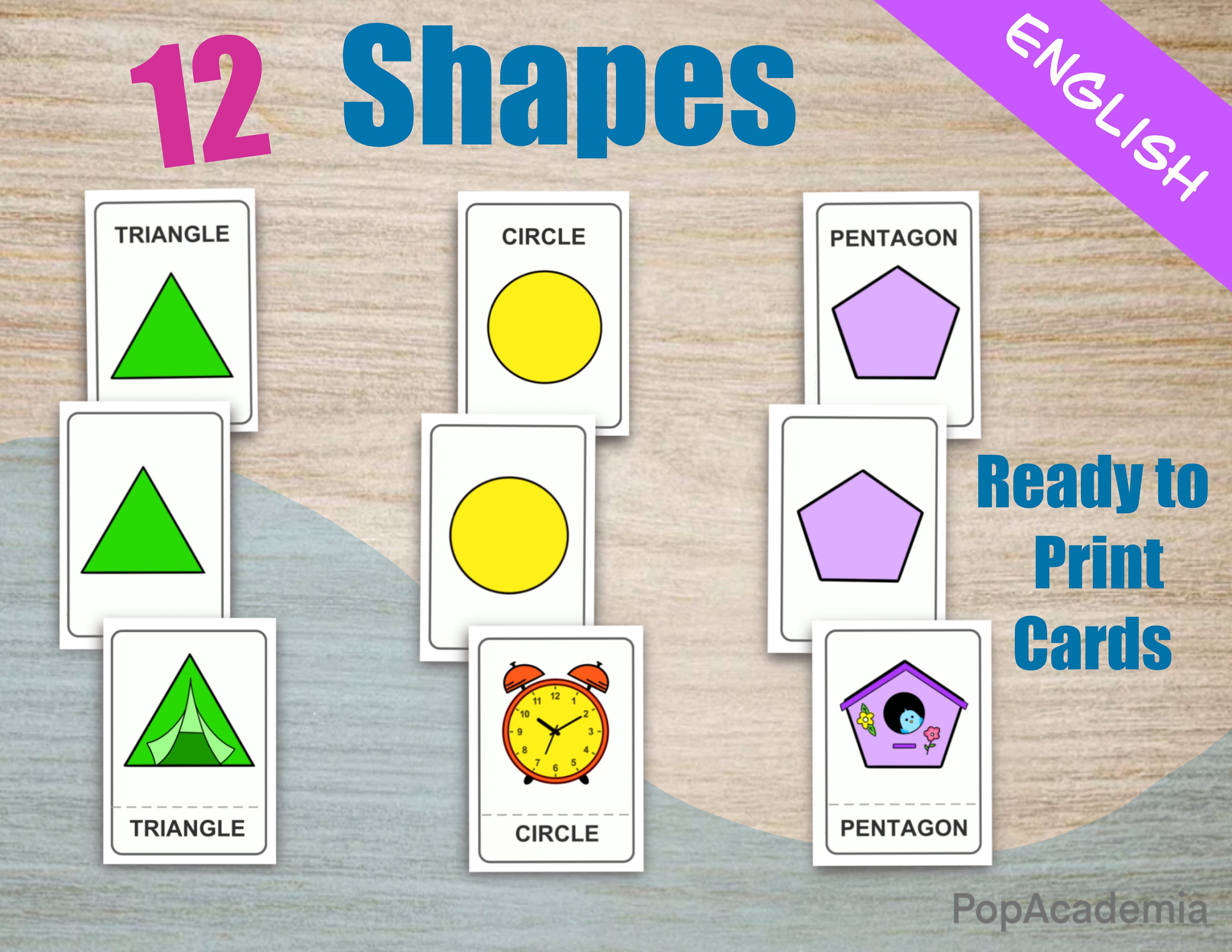 Shapes Flash Cards, Digital Downloads, Shape Study Cards, Educational ...