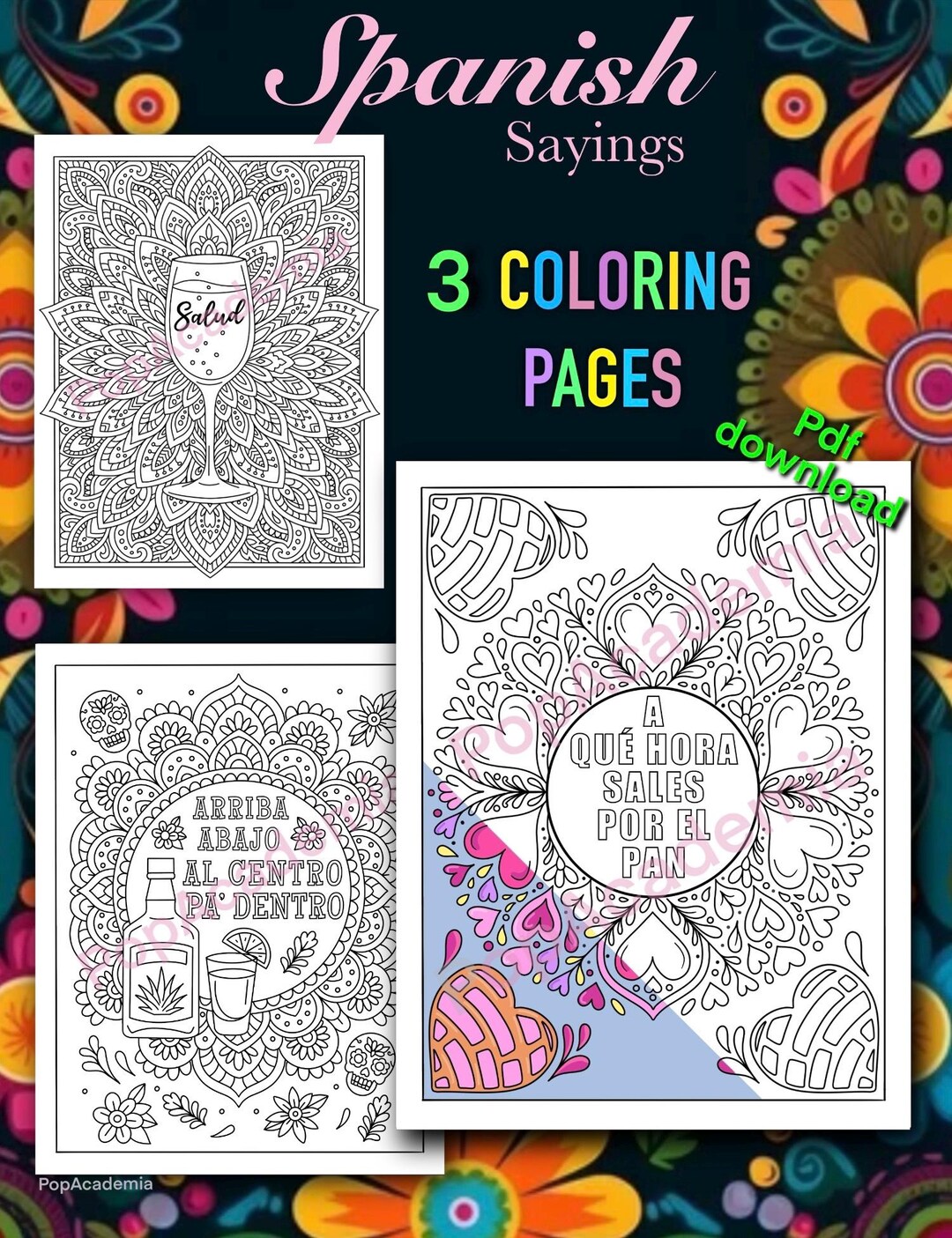 Spanish Sayings, 3 Coloring Pages, Printable Pdf/ 3 Páginas De Colorear ...