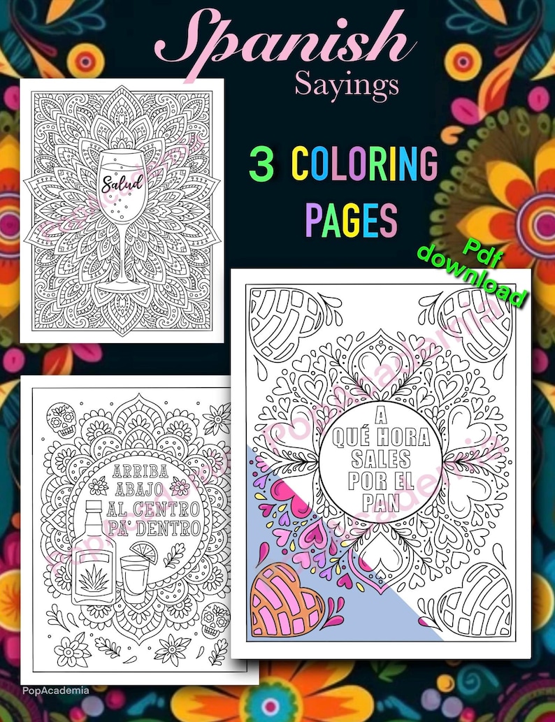 Spanish Sayings, 3 Coloring Pages, Printable Pdf/ 3 Páginas De Colorear ...