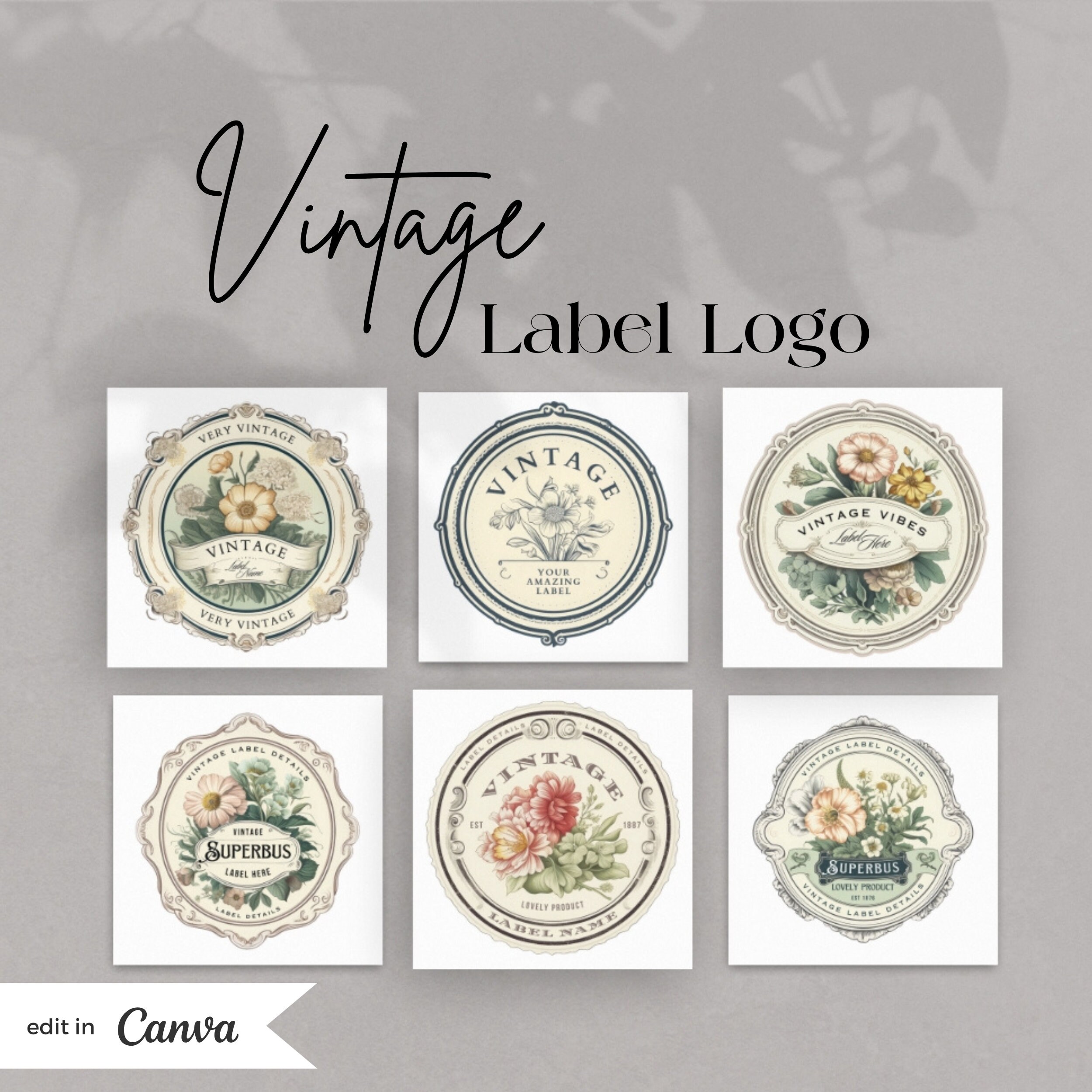 6 Vintage Label Logos Social Media Branding Editable Canva Templates - Etsy