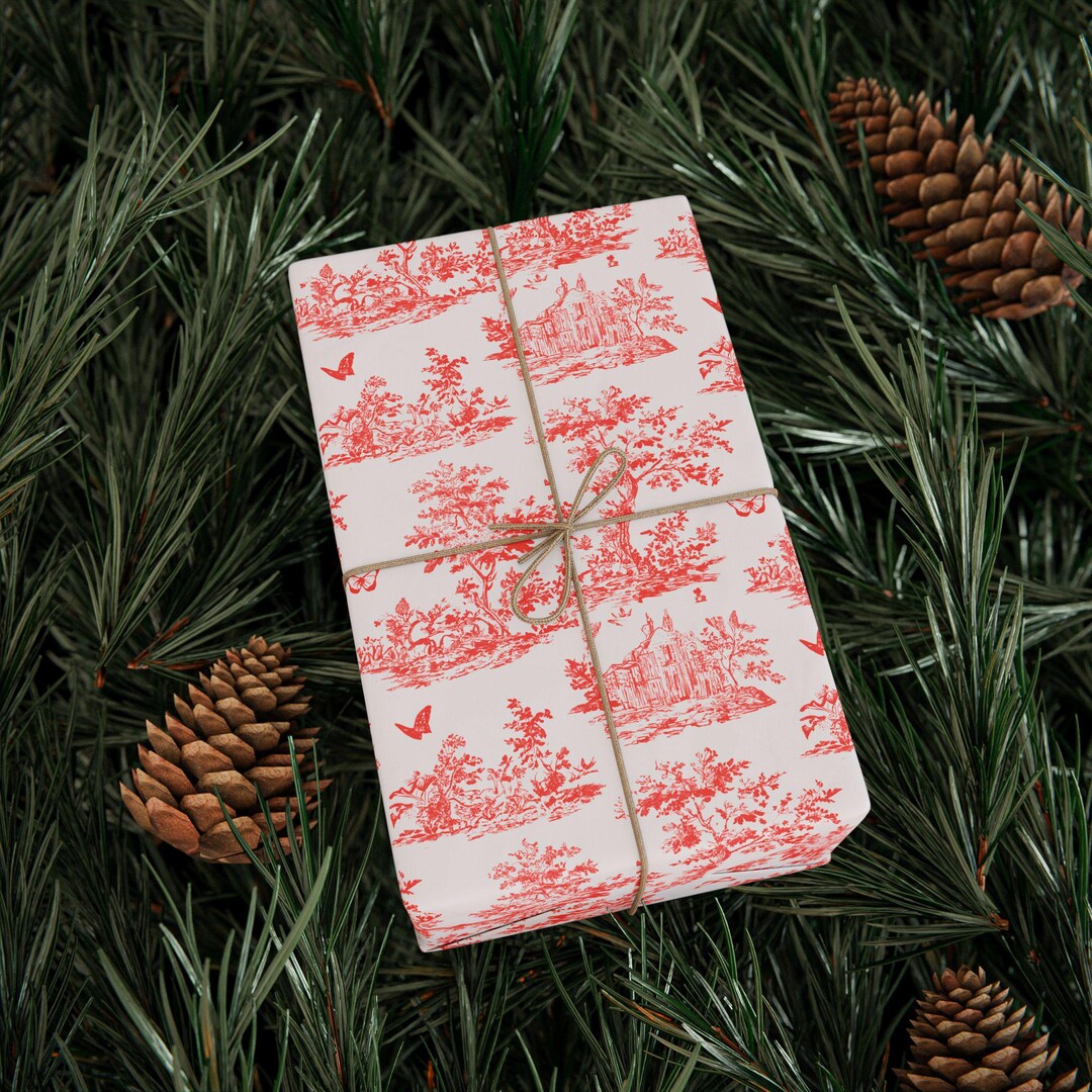 Red Toile Wrapping Paper Toile Gift Wrap, Toile De Jouy Wrapping Paper ...