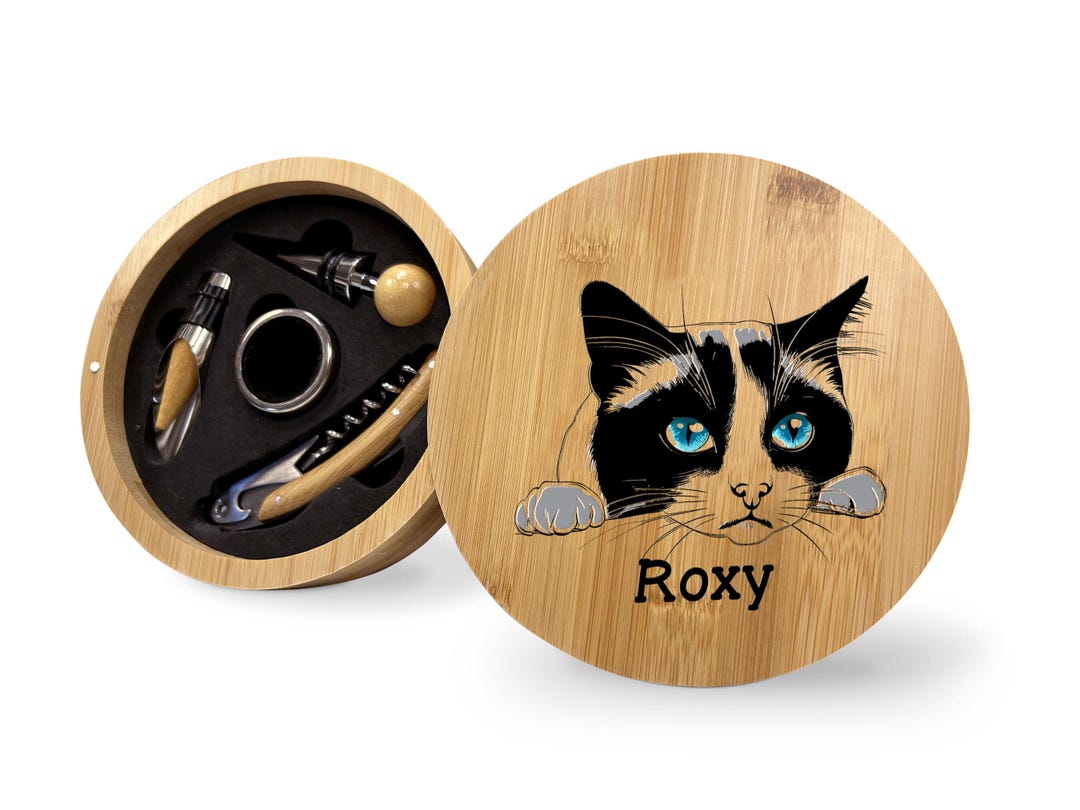 Snowshoe Cat Gift, Custom Wine Set for Snowshoe Cat Lover With ...