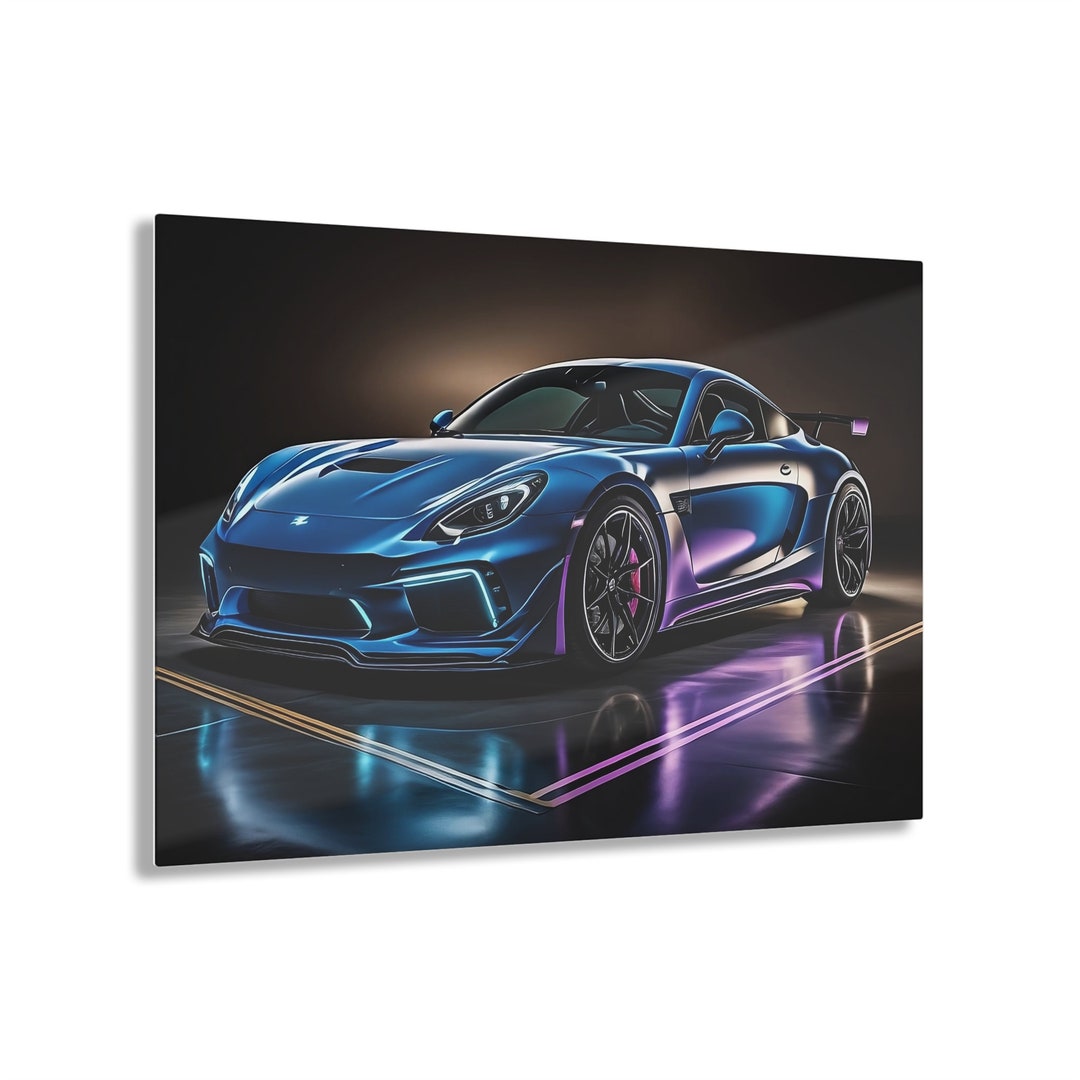 Vibrant Neon Acrylic Sports Car Print 30x16 Inches A - Etsy