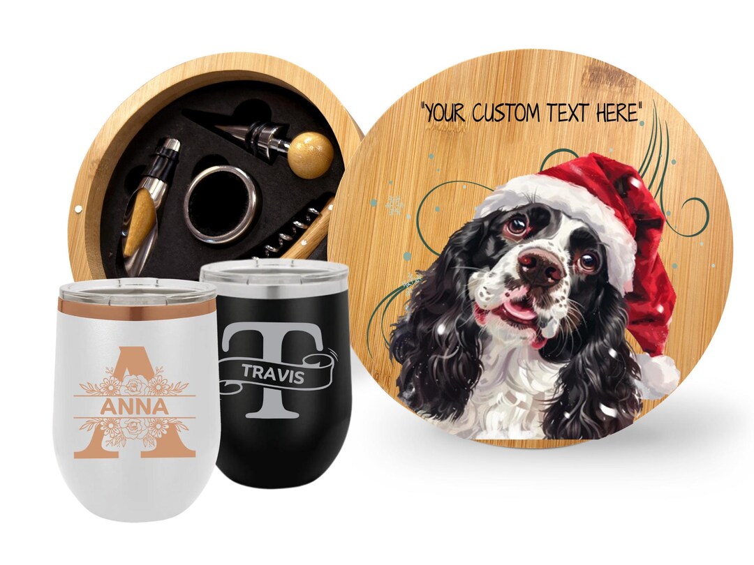 Gift for Cocker Spaniel Owner, Engraved Tumbler, Wine Accessories Set ...