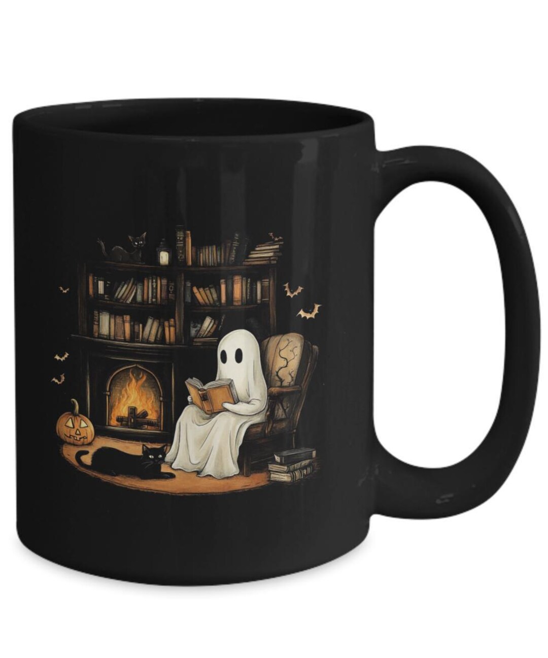 Retro Ghost Reading Books Mug, Librarian Ghost Halloween, Halloween ...