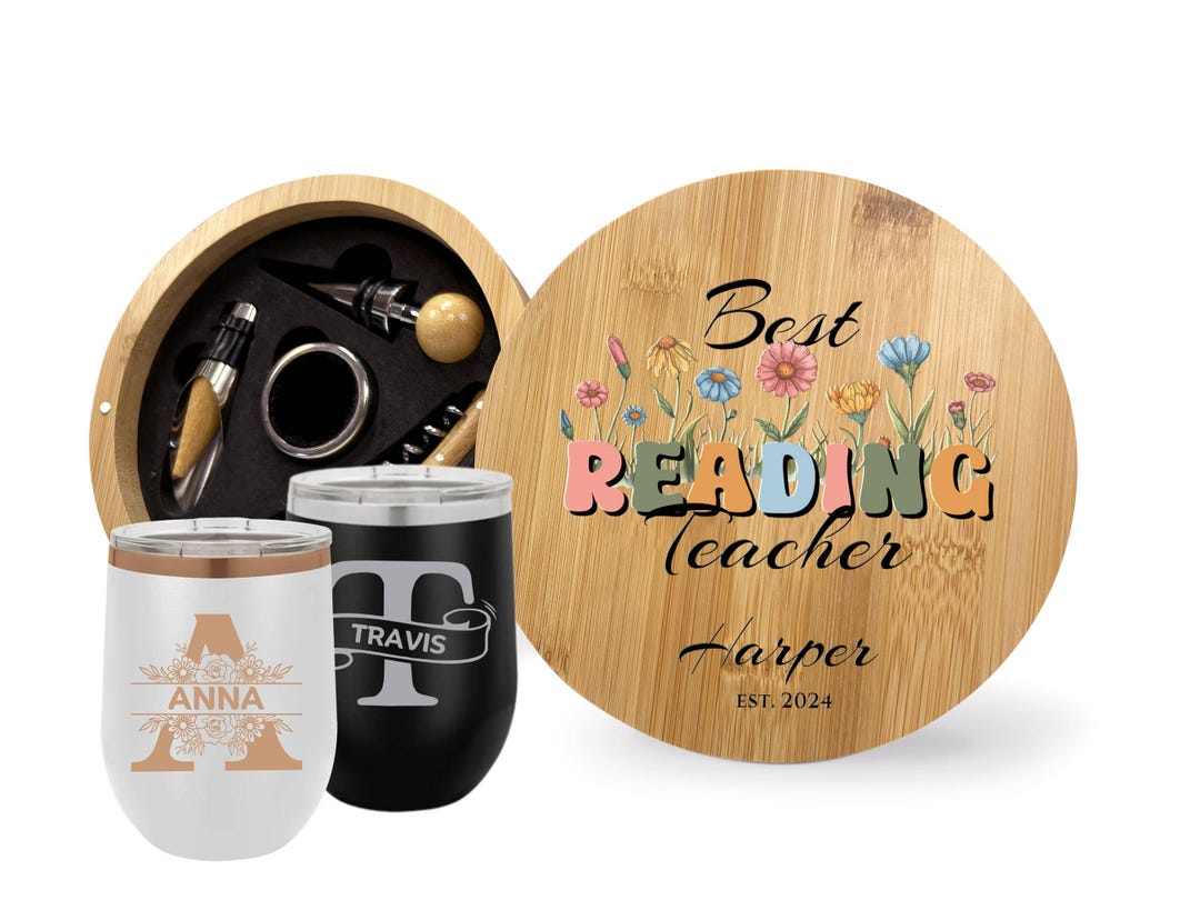 Gift for Reading Teacher, Custom Name Wine Accessories Set Engraved ...