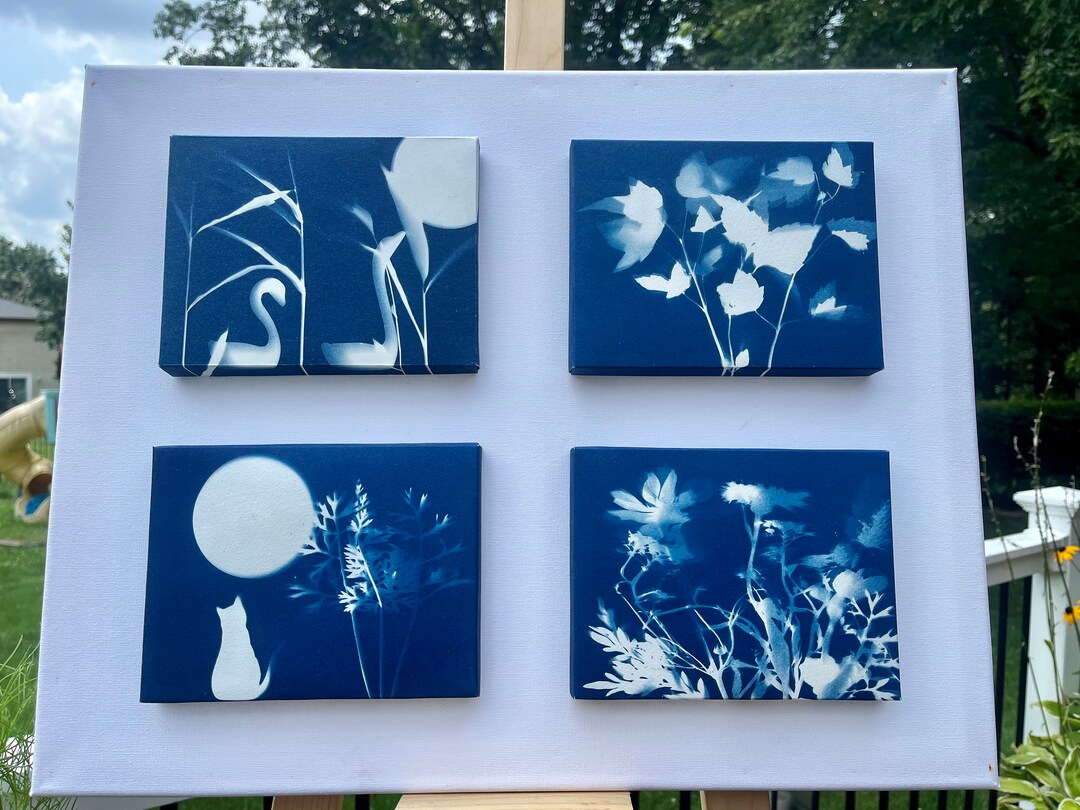 4 in 1 Cyanotype Botanical Blueprints on Canvas - Etsy