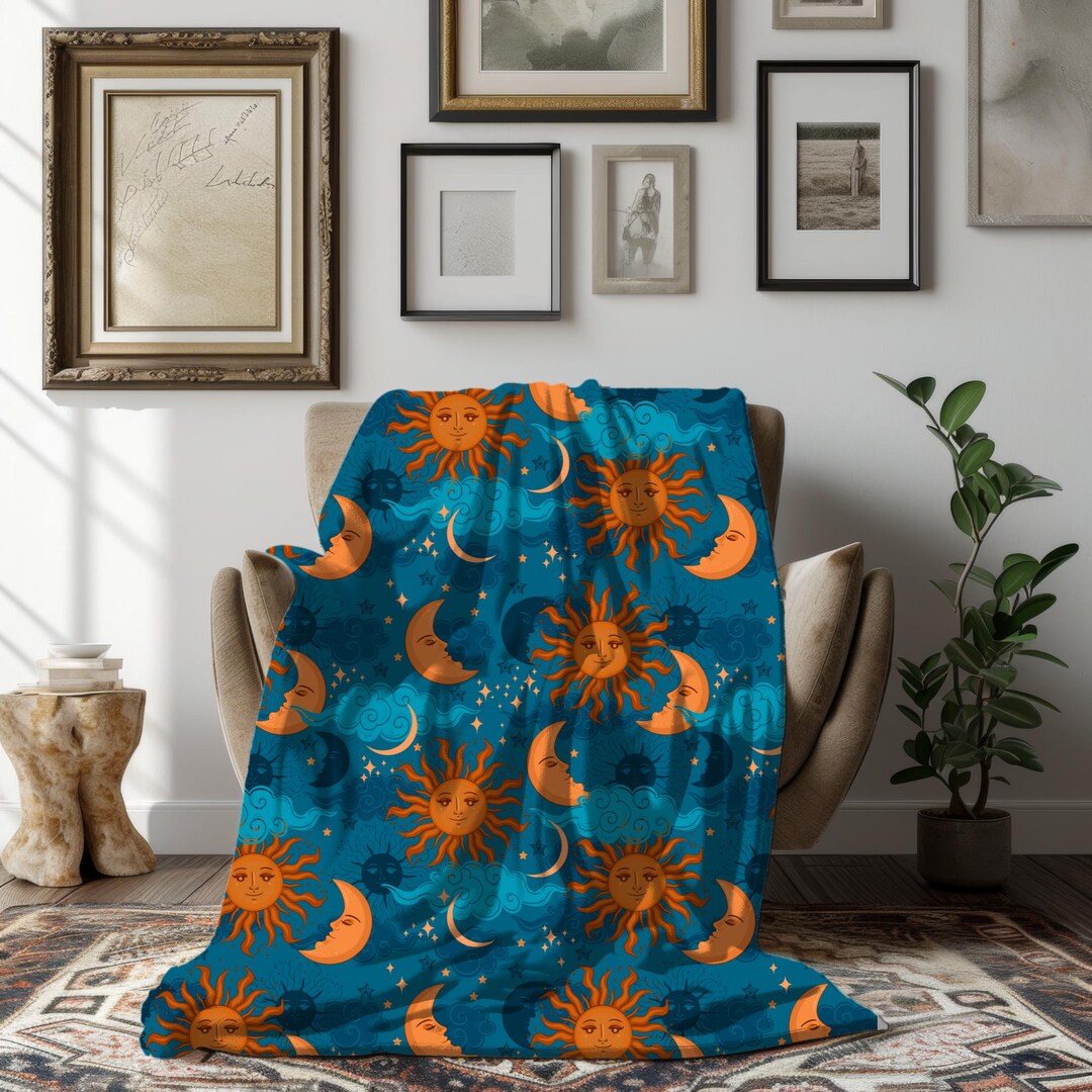 Celestial Suns and Moons Blanket, Retro Preppy Decor, Indie Decor ...
