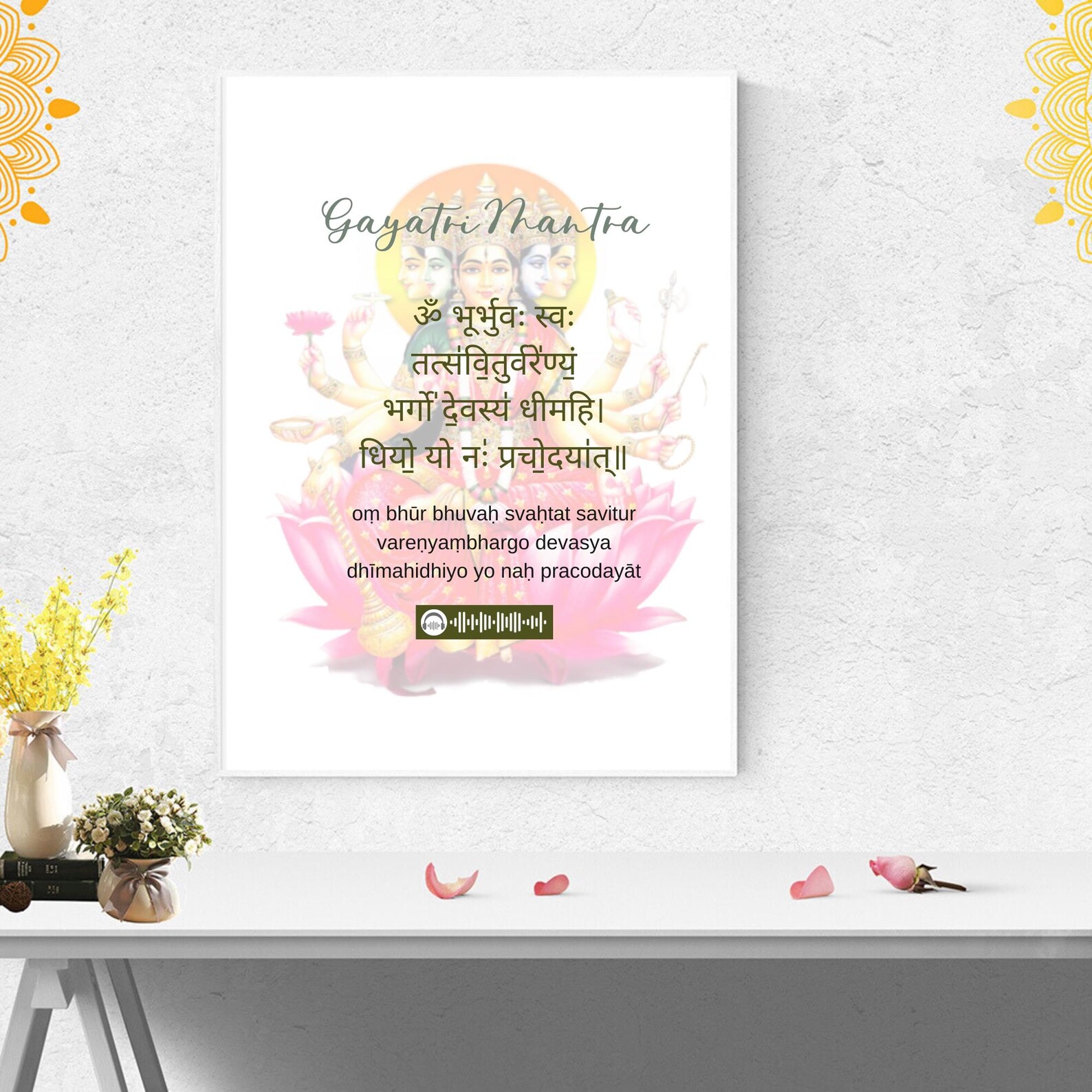 Gayatri Mantra Code Song Poster, Meditation Wall Decor, Yoga Studio Art ...