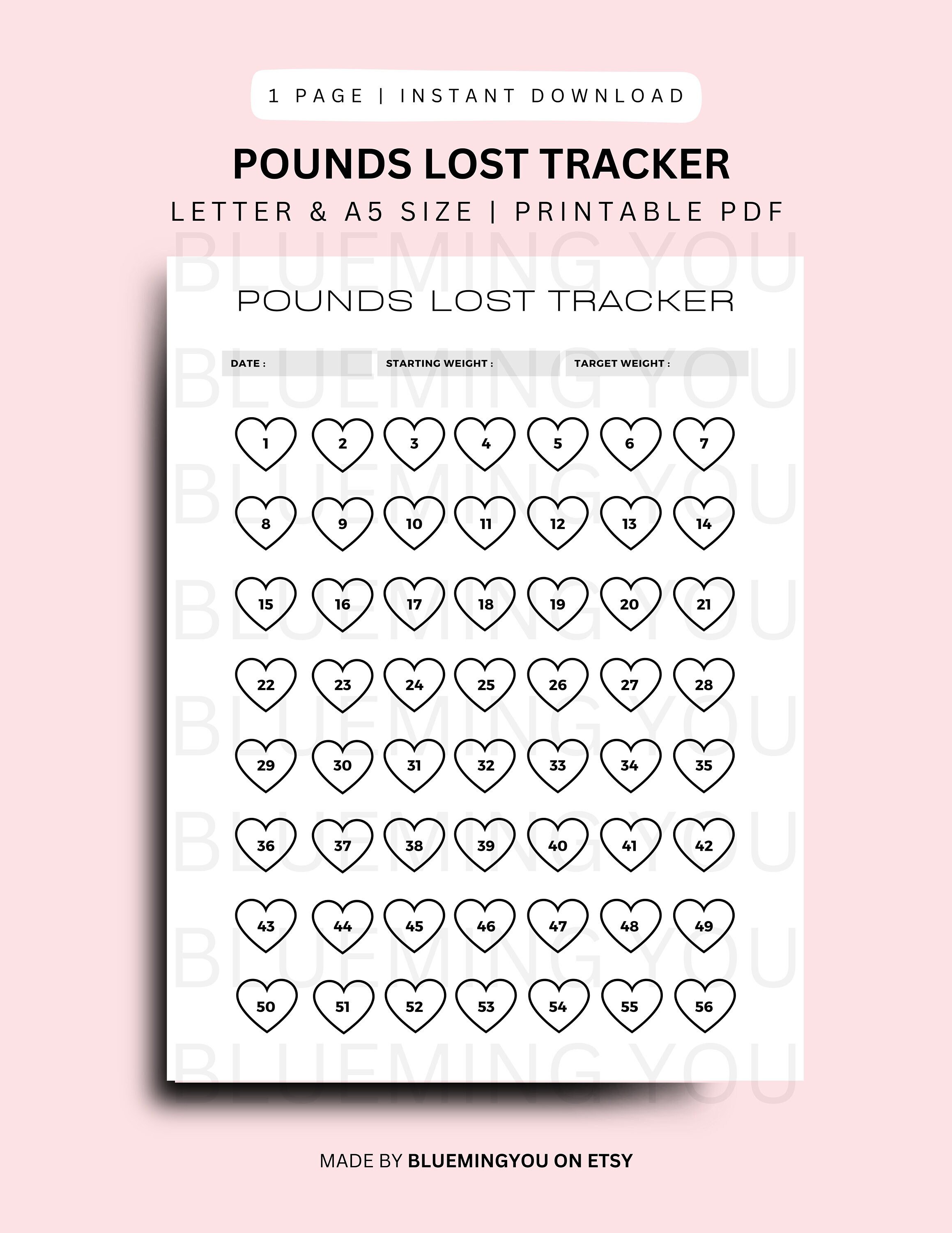 Pounds Lost Weight Tracker Printable, Weight Loss Tracker, Weight Log ...