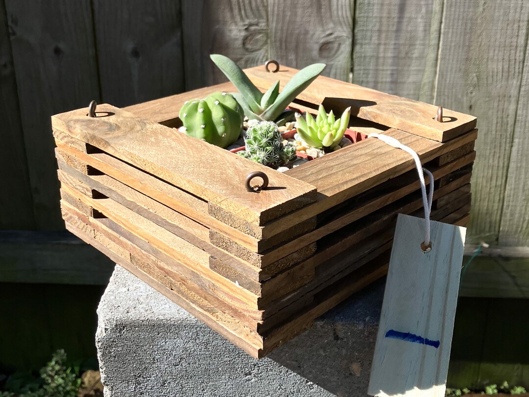 A001. Salvaged Treated Pine Wood Hanging Basket Planter for Orchids ...