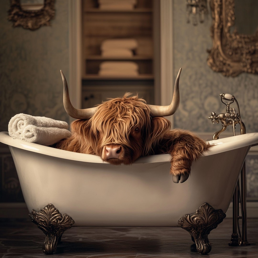 Highland Cow Bathtub Downloadable Digital PNG Art. Scottish Highland ...
