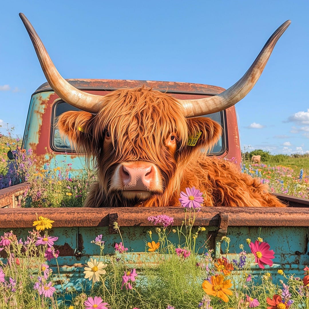 Highland Cow in Turquoise Truck PNG Clipart (digital Download) - Etsy