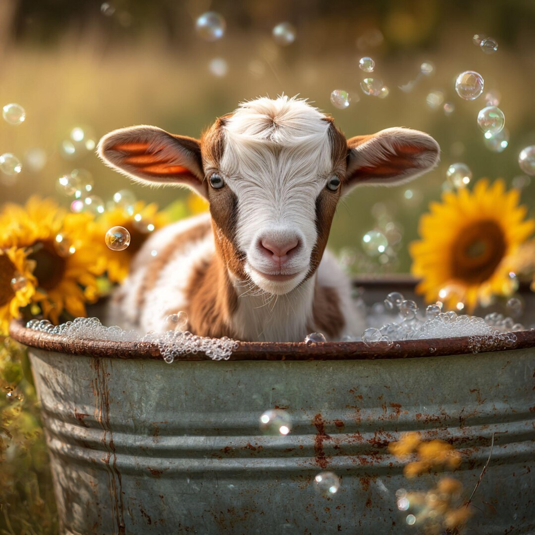 Cute Baby Goat in Galvanized Tub Downloadable Digital PNG Art. Goat in ...