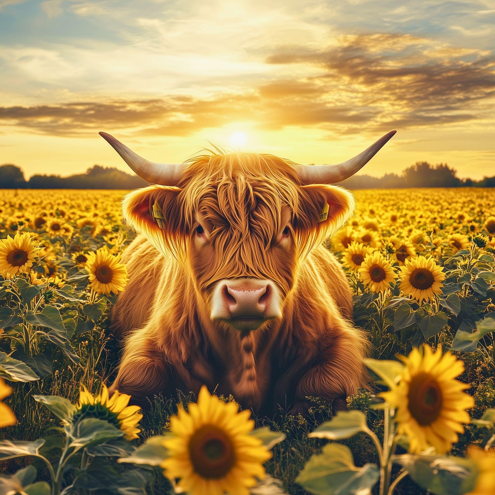 Highland Cow Sunflower Field PNG Art, Sunset Digital Download - Etsy