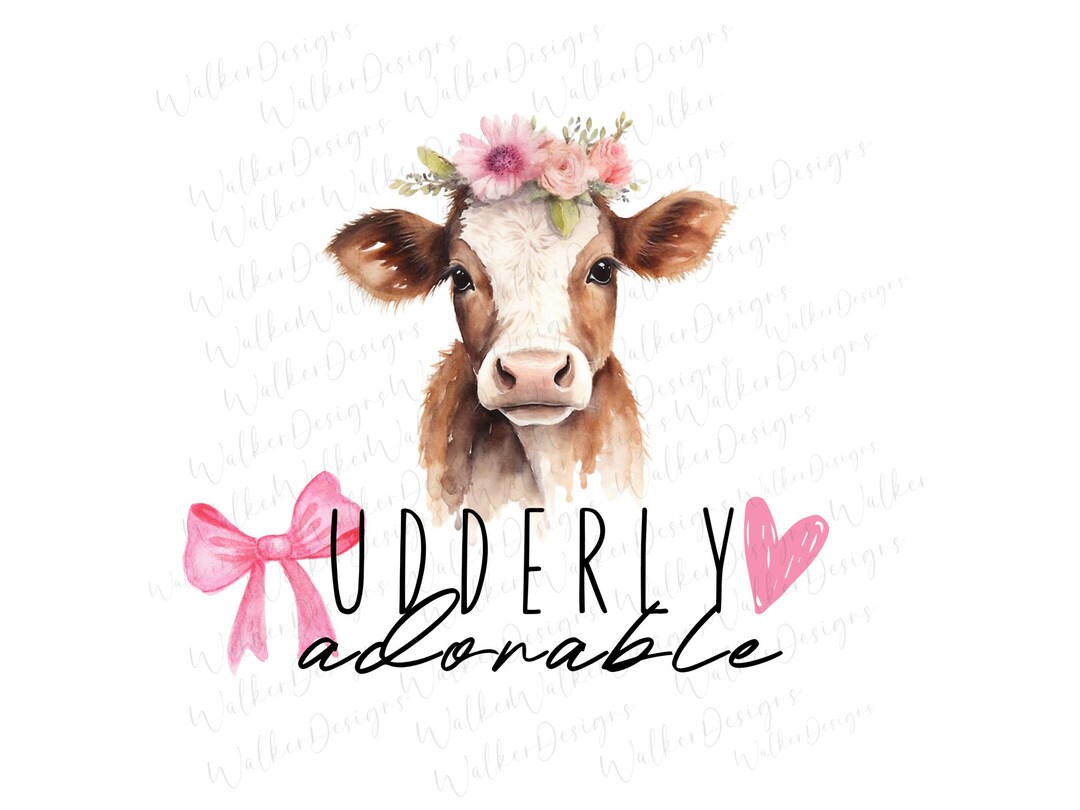 Udderly Adorable Cow, PNG Digital Download Clipart, Baby Clipart, Cow ...