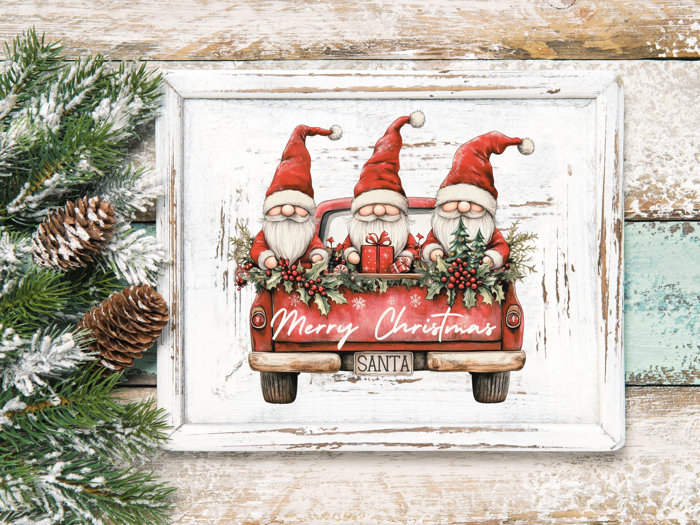 Christmas Gnomes in Old Red Pickup Truck Red Truck PNG DIGITAL DOWNLOAD ...