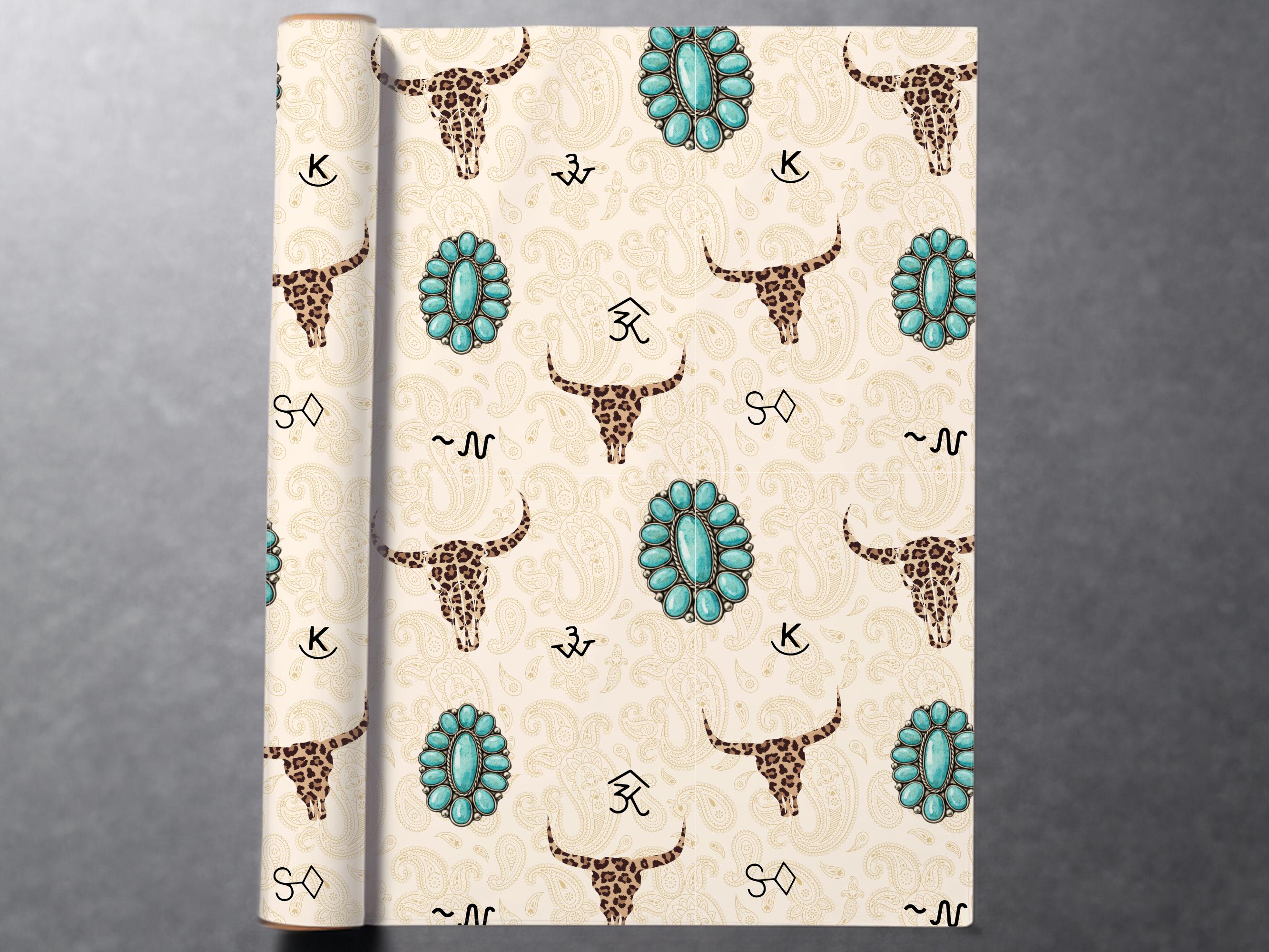Western Ranch Seamless Pattern PNG, Turquoise, Leopard and Cattle ...