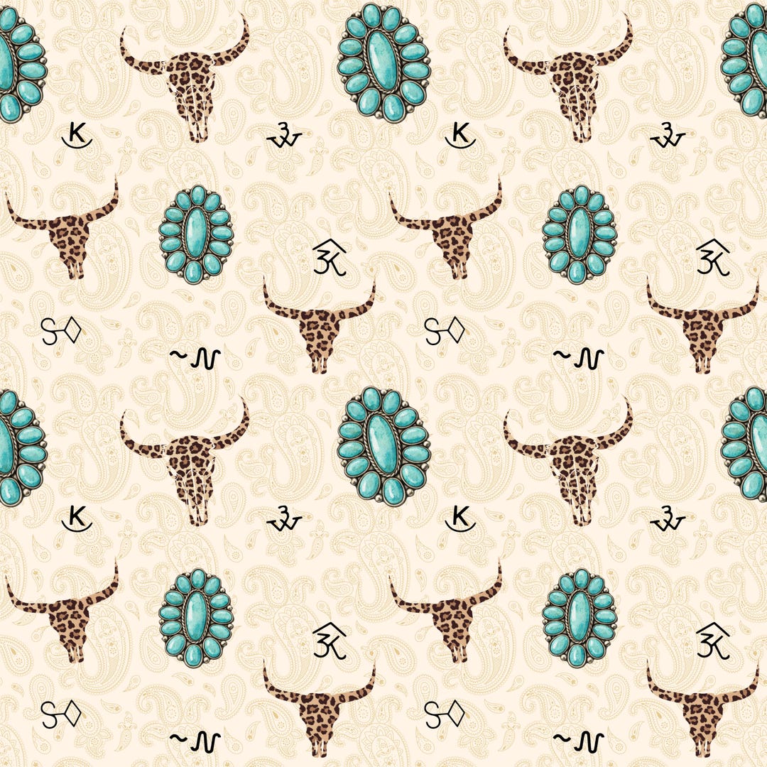 Western Ranch Seamless Pattern PNG, Turquoise, Leopard and Cattle ...