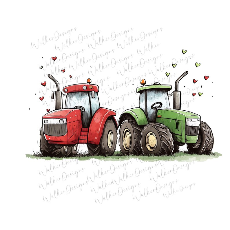 Bundle of Tractor Valentines Farm PNG DIGITAL DOWNLOAD Red and Green ...