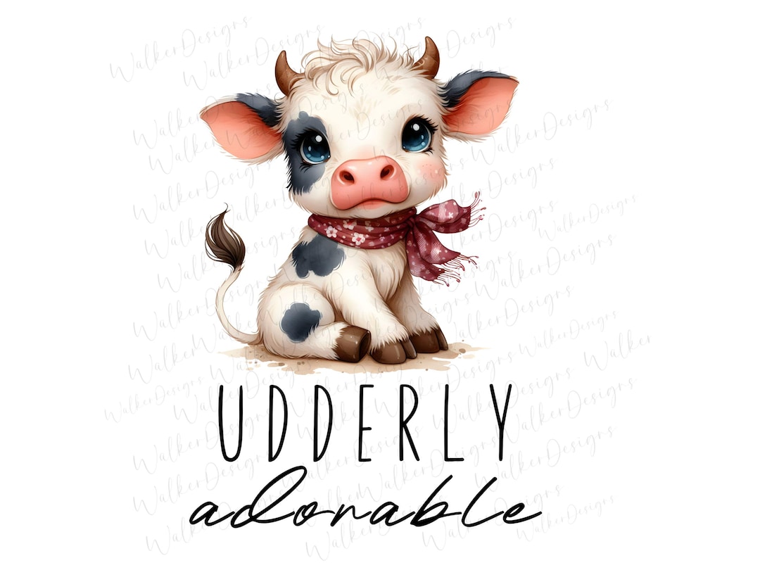 Udderly Adorable Cow, PNG Digital Download Clipart, Baby Clipart, Cow ...