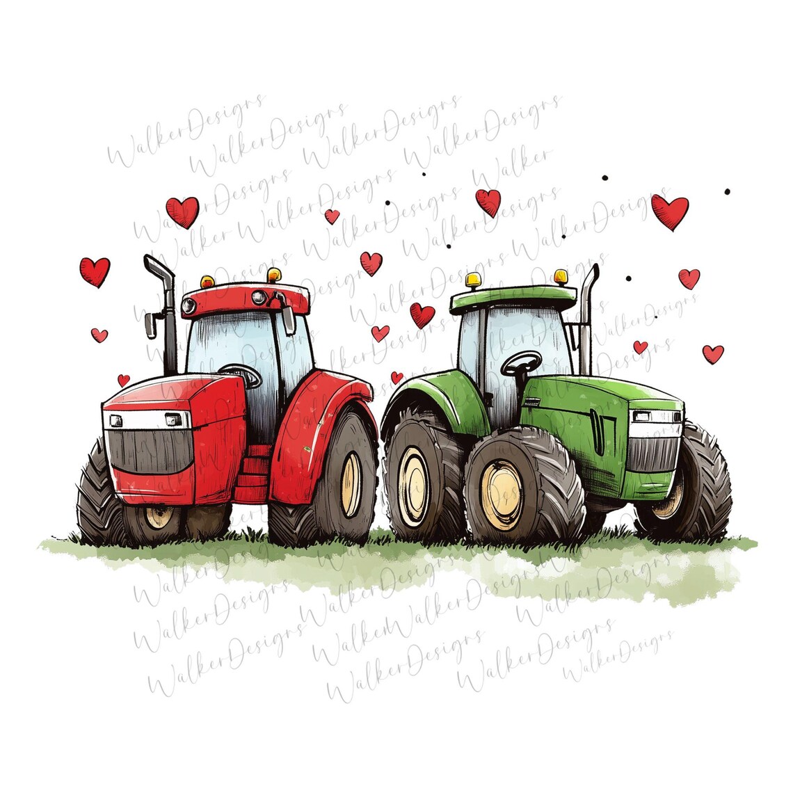 Bundle of Tractor Valentines Farm PNG DIGITAL DOWNLOAD Red and Green ...