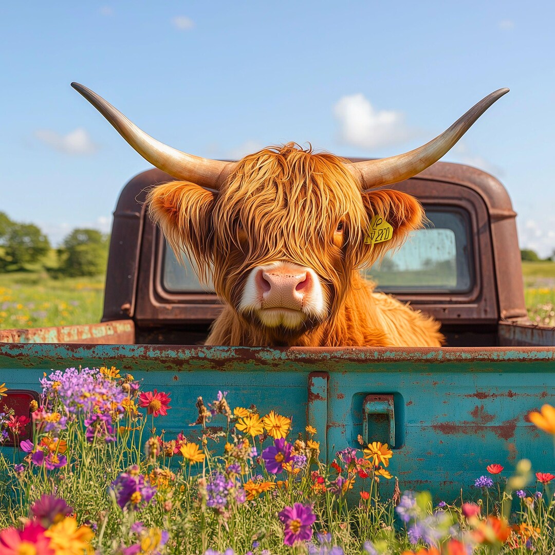 Highland Cow Pickup Truck Downloadable Digital PNG Art. Scottish ...