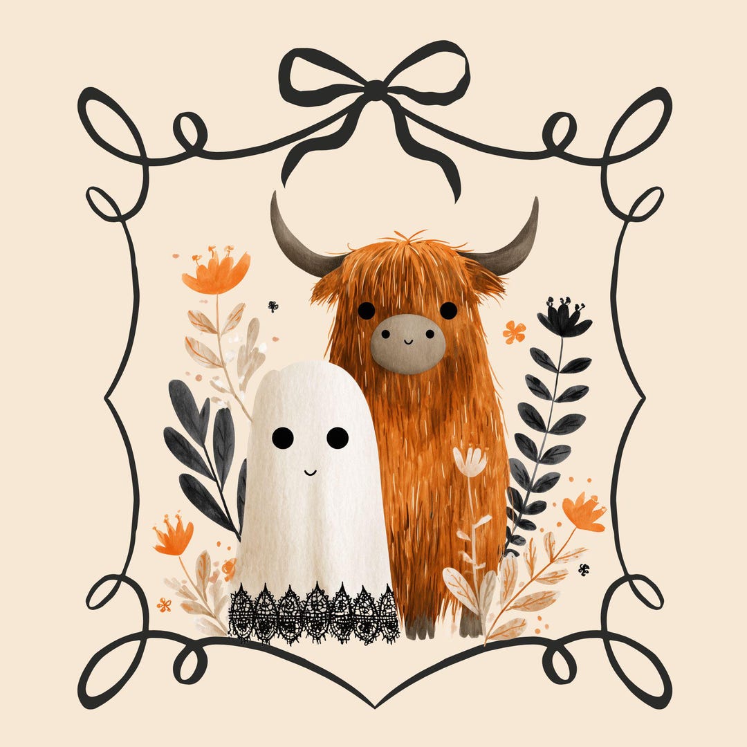 HALLOWEEN Highland Cow With Lacey Ghost Digital Download PNG Ghost Boo ...