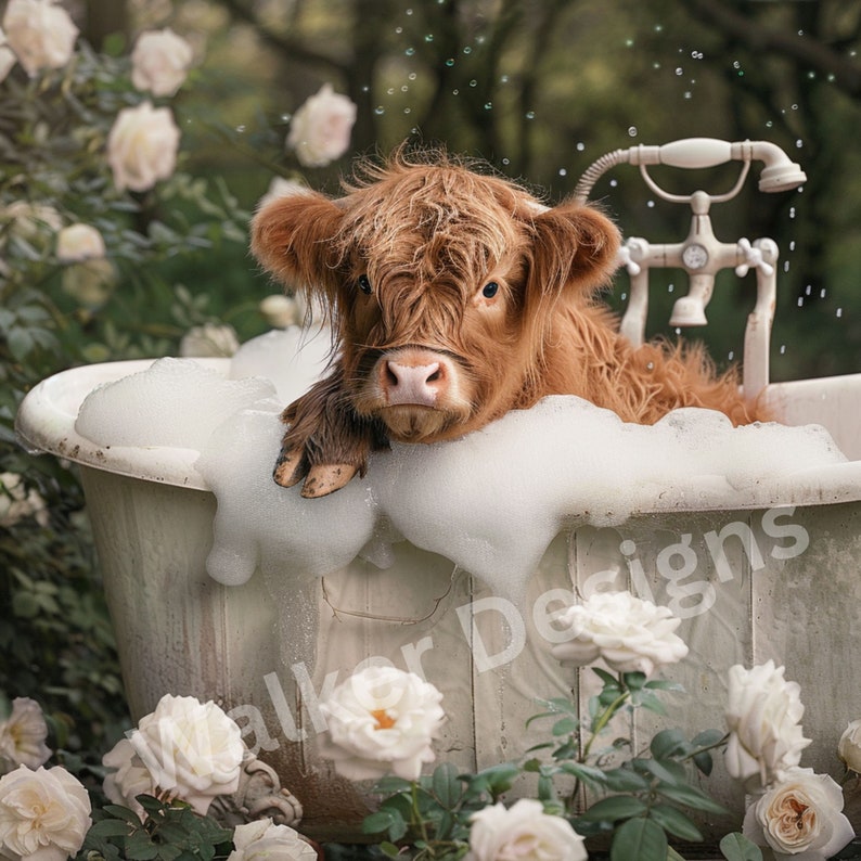 Highland Cow Bathtub Downloadable Digital PNG Art. Scottish Highland ...