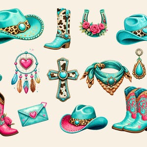 Cowgirl PNG Digital Download Bundle Rodeo Western Turquoise and Pink - Etsy