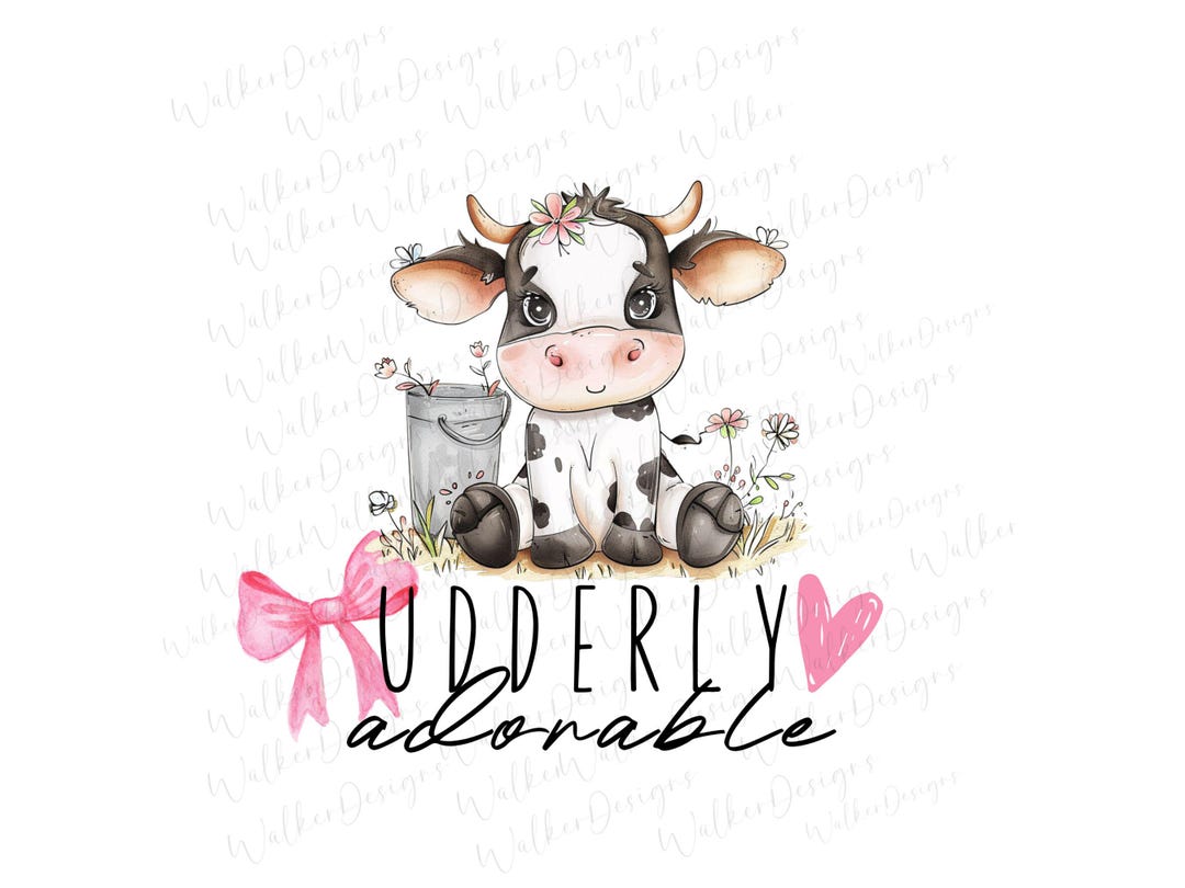 Udderly Adorable Cow, PNG Digital Download Clipart, Baby Clipart, Cow ...