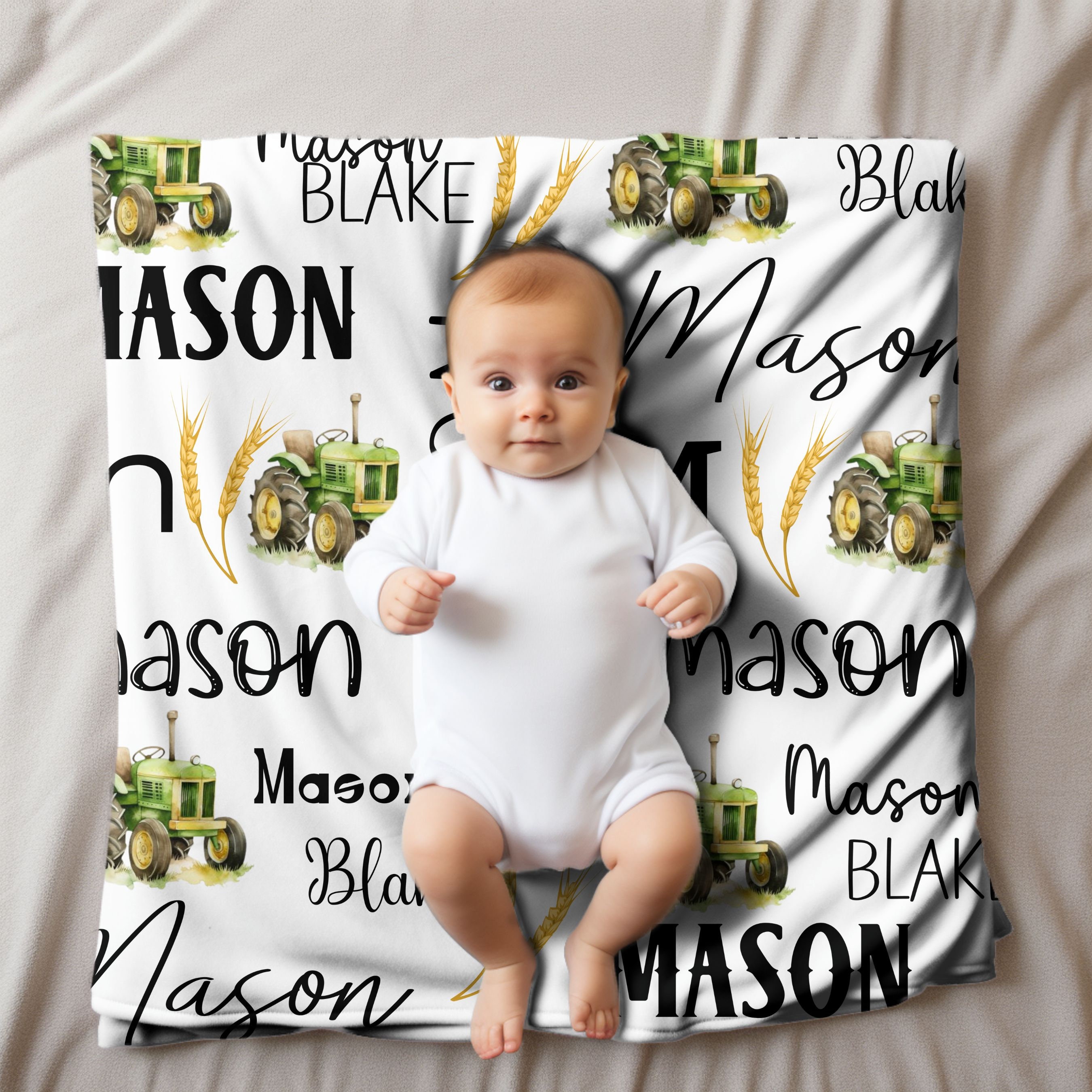 Personalized Tractor Baby Blanket Boy Tractor Farm Baby Theme. Jersey ...