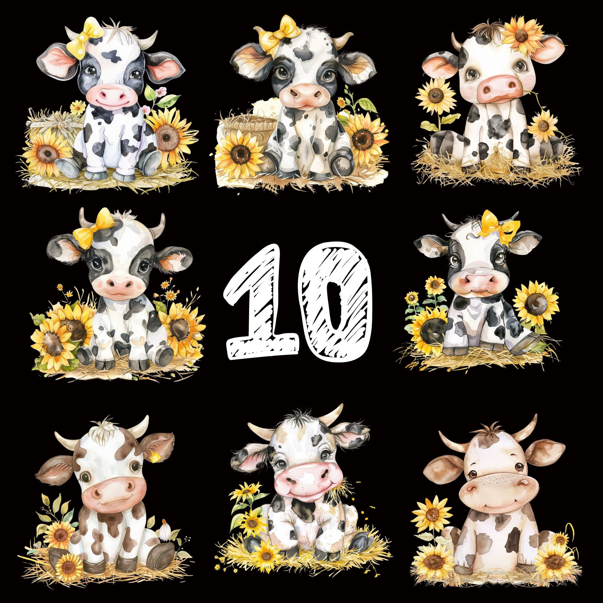 Cute Baby Cow Clipart Bundle PNG Digital Download for Sublimation, Baby ...