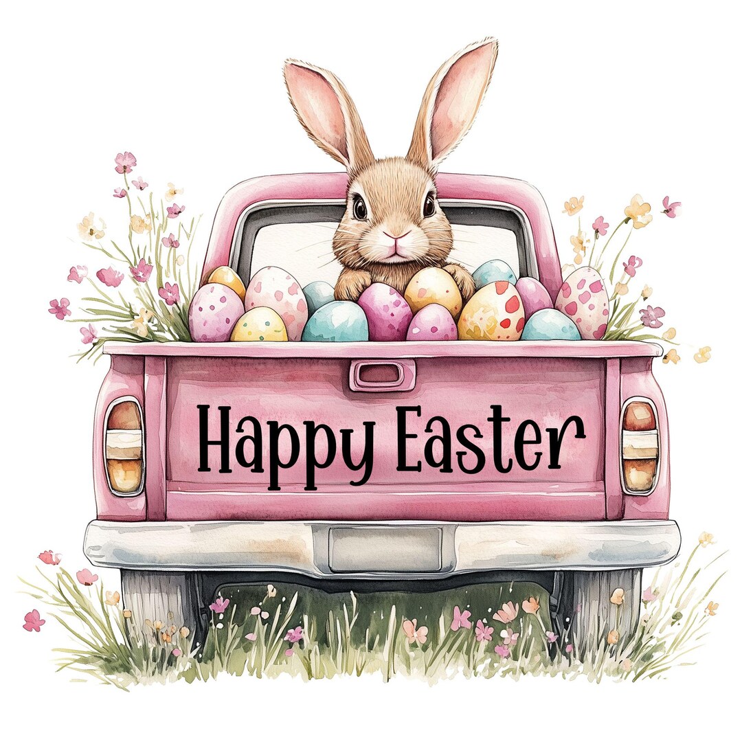 Easter Highland Cow PNG DIGITAL DOWNLOAD Vintage Truch Long Haired ...