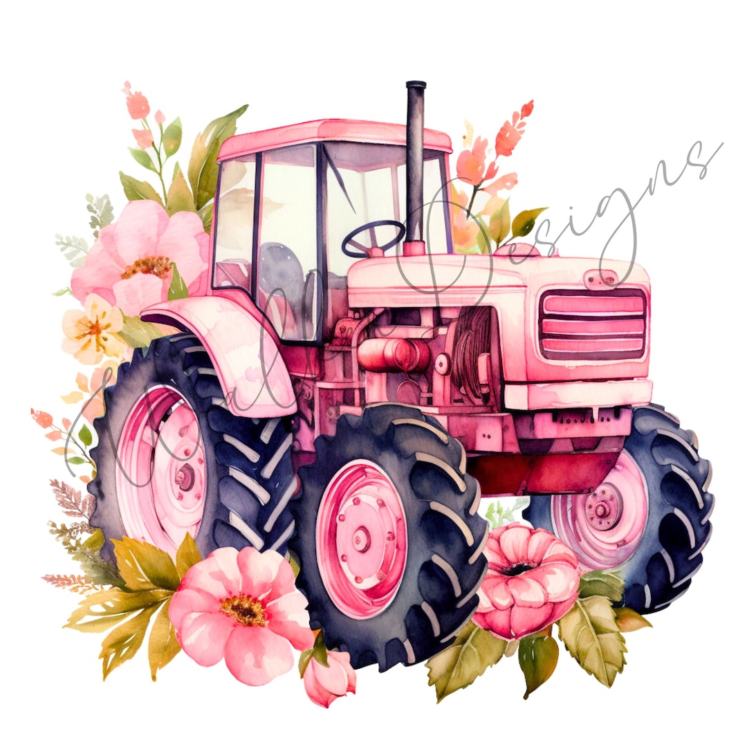 Pink Tractor With Flowers Digital Download PNG Printable Clipart ...