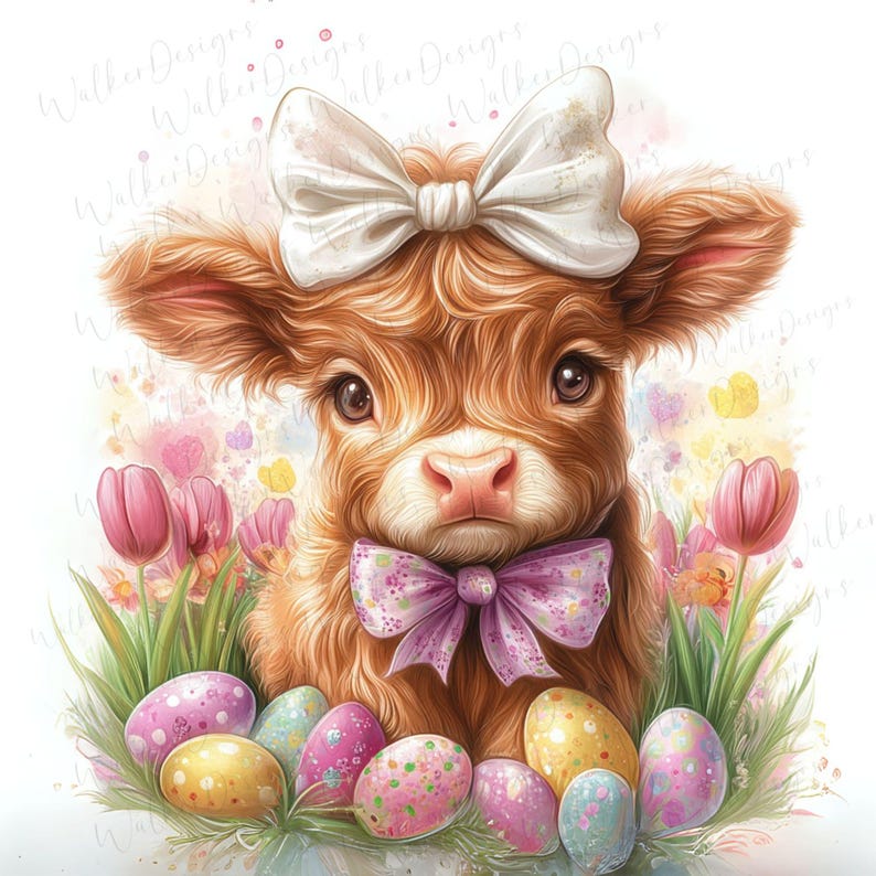 Easter Highland Cow PNG DIGITAL DOWNLOAD Long Haired Shaggy Cow Heifer ...