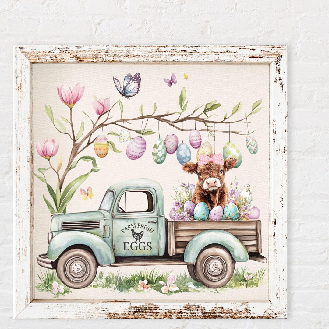 Easter Highland Cow PNG DIGITAL DOWNLOAD Vintage Truch Long Haired ...