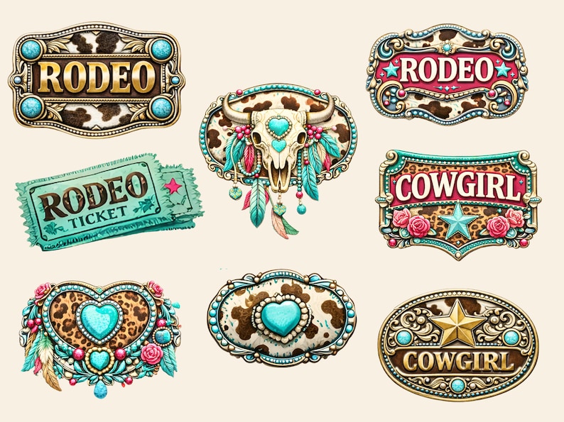 Cowgirl PNG Digital Download Bundle Rodeo Western Turquoise and Pink - Etsy