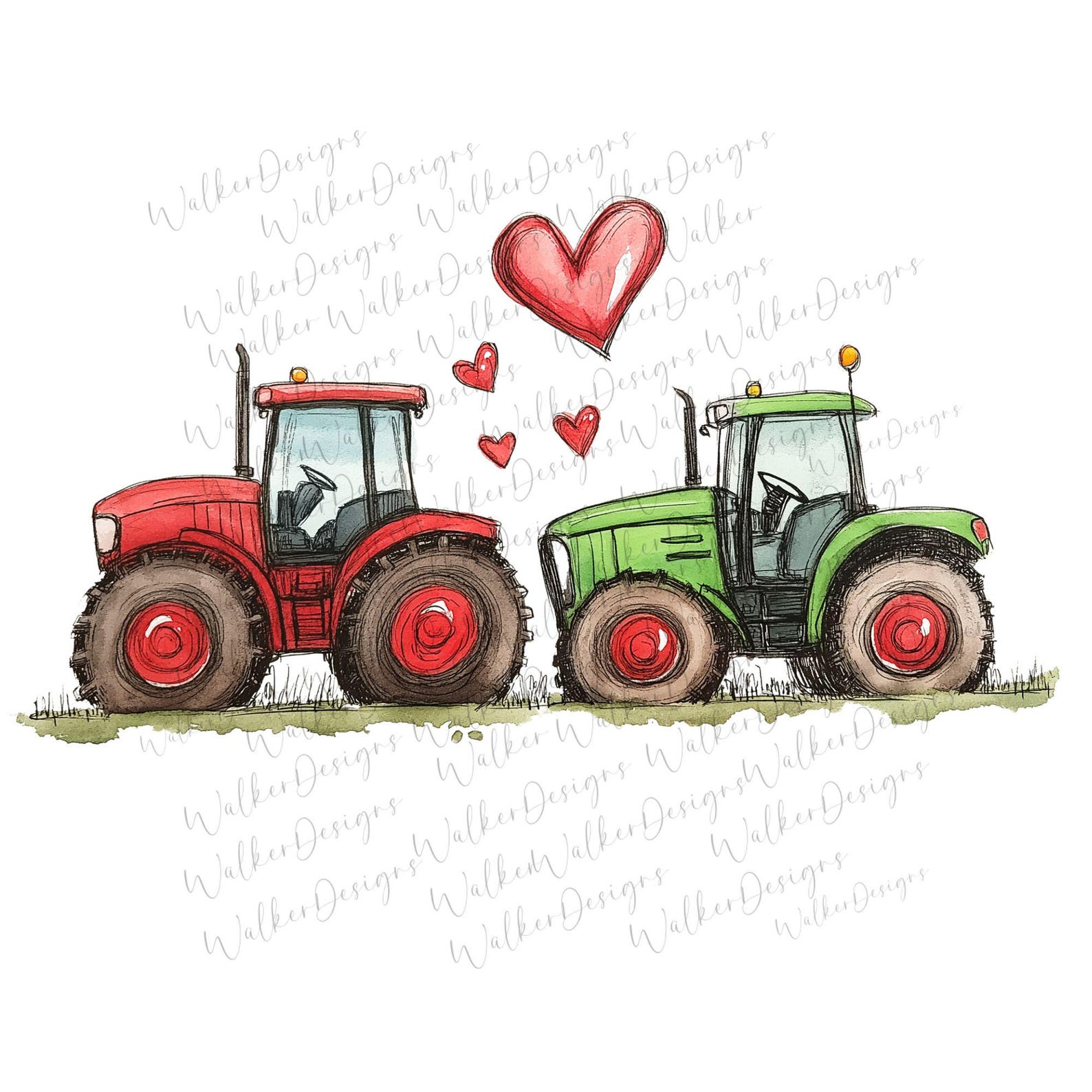 Bundle of Tractor Valentines Farm PNG DIGITAL DOWNLOAD Red and Green ...