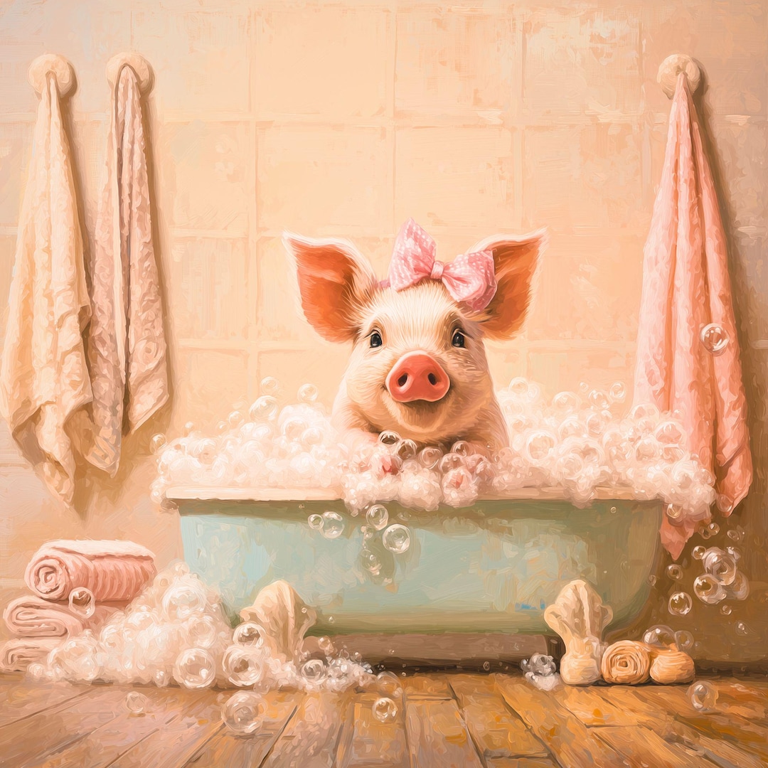Cute Sassy Pig in Galvanized Tub Downloadable Digital PNG Art. Pig in ...