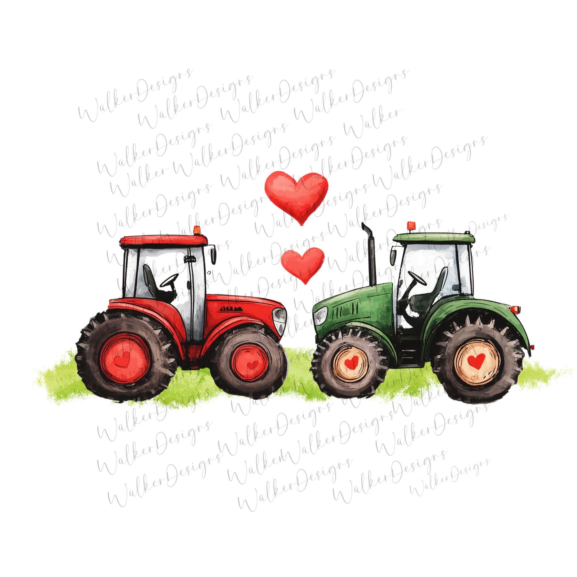 Bundle of Tractor Valentines Farm PNG DIGITAL DOWNLOAD Red and Green ...
