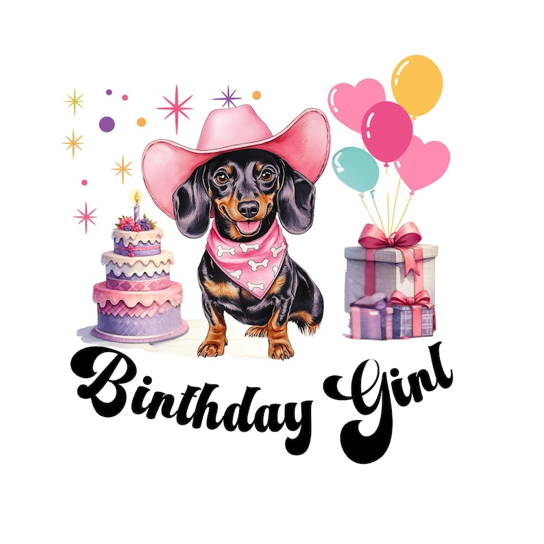 Birthday Girl Dachshund, Birthday Cake, PNG Digital Download Clipart ...
