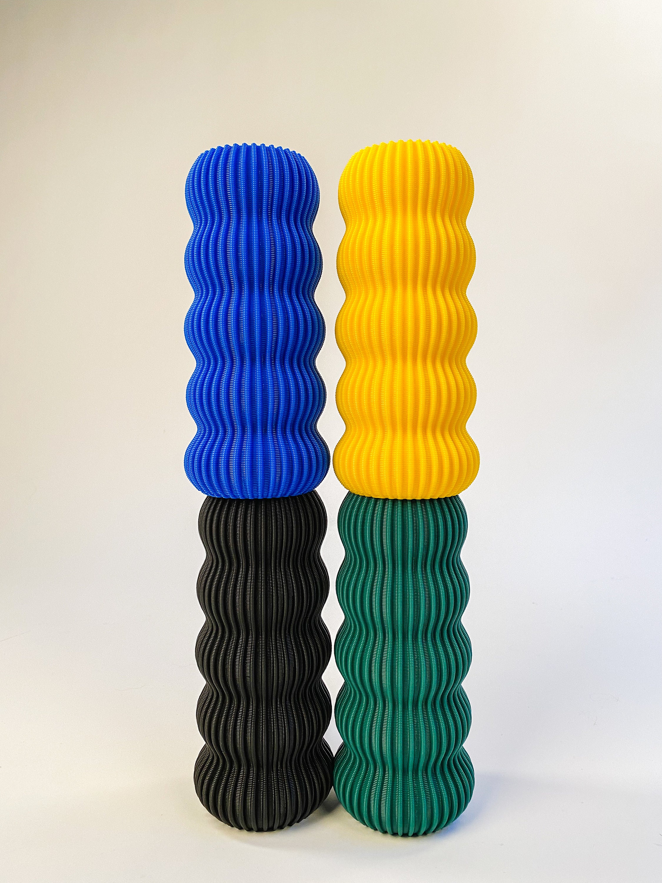 Tall 3d-printed Tan Wave Vase With Stripes - Etsy